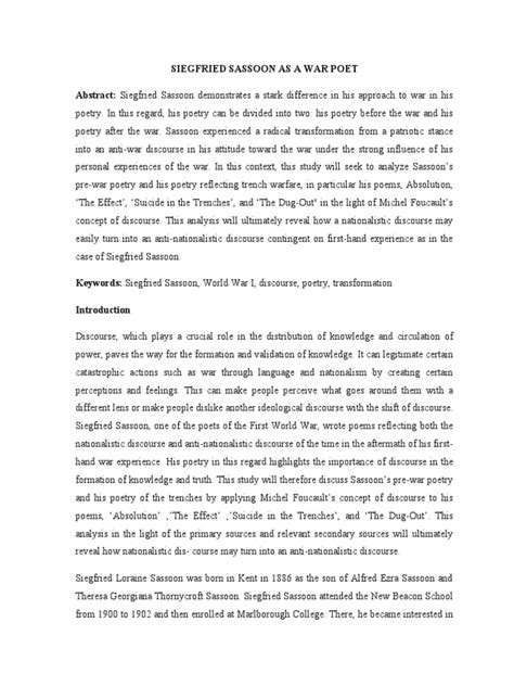 Siegfried Sassoon As A War Poet Pdf Discourse Power Social And