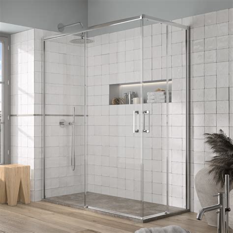 Paroi De Douche Accès En Angle 2 Verres Fixes 2 Portes Coulissantes