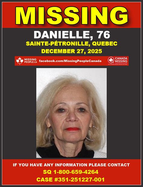 Missing Woman In Sainte PÉtronille Quebec Danielle 76 Last Seen December 27 2025