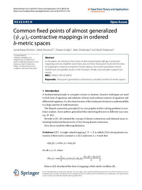 Pdf Common Fixed Points Of Almost Generalized Contractive Mappings In