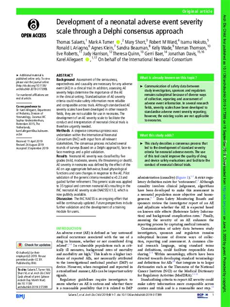 Pdf Development Of A Neonatal Adverse Event Severity Scale Through A