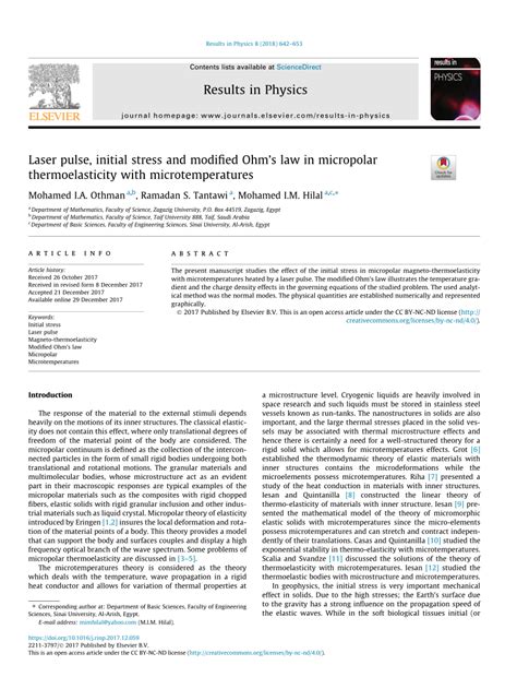 Pdf Laser Pulse Initial Stress And Modified Ohms Law In Micropolar Thermoelasticity With