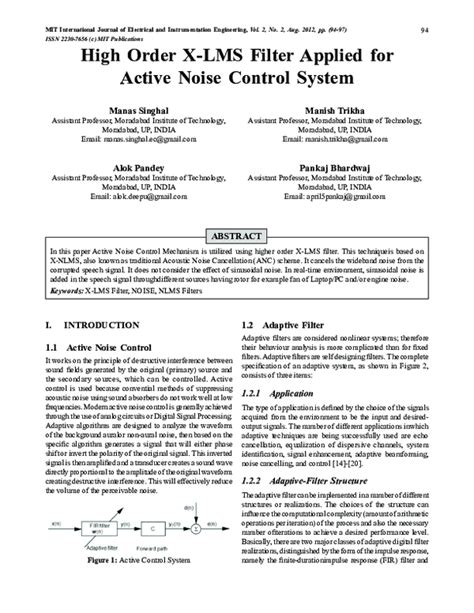 Pdf High Order X Lms Filter Applied For Active Noise Control System