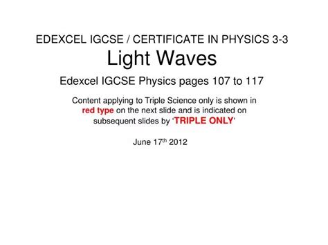 PPT EDEXCEL IGCSE CERTIFICATE IN PHYSICS Light Waves PowerPoint Presentation ID
