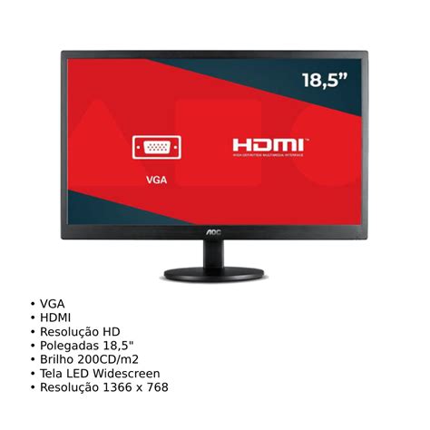 Monitor 18 5 Led Hd Widescreen Hdmi Vga E970swhnl Aoc Eletrônica Santana Es Tech