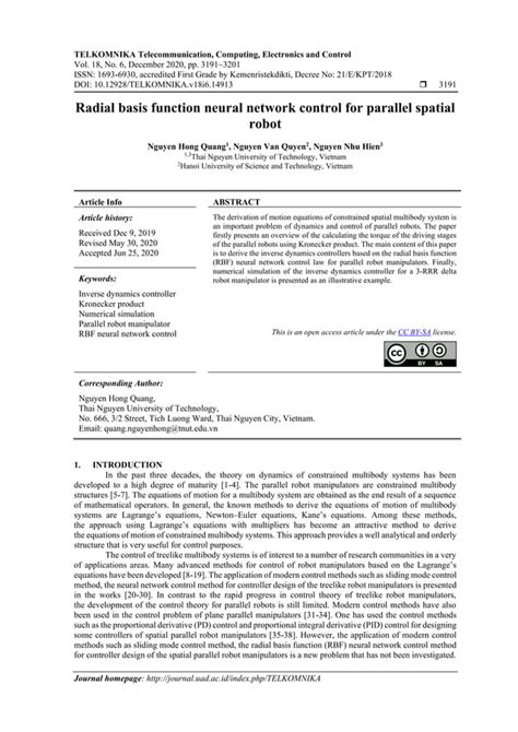 Radial Basis Function Neural Network Control For Parallel Spatial Robot Pdf