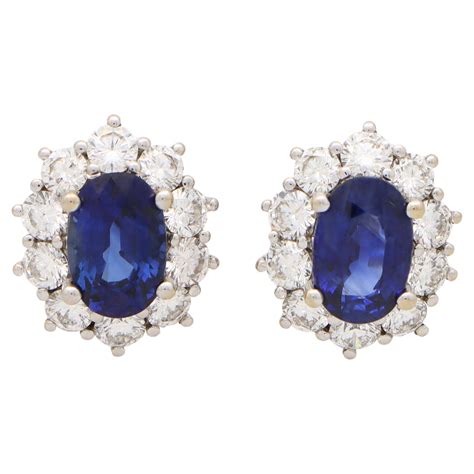 Oval Royal Blue Sapphire Diamond Cluster Earrings At 1stdibs