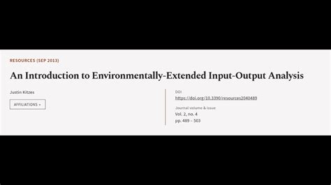 An Introduction To Environmentally Extended Input Output Analysis Rtcltv Youtube