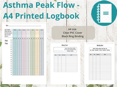 Asthma Peak Flow Log A4 Peak Flow Tracker Printed Medical Chart Medic Design Co
