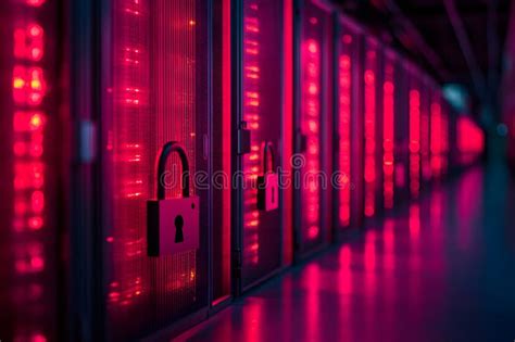 Secure Data Center With Red Led Lighting For Cybersecurity And