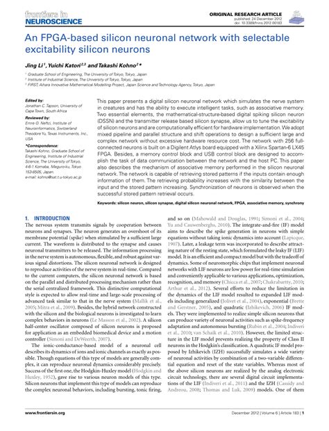 pdf an fpga based silicon neuronal network with selectable