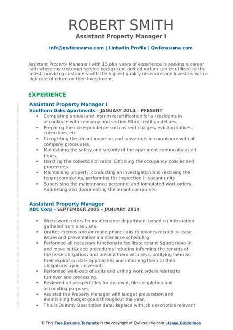Assistant Property Manager Resume Sample