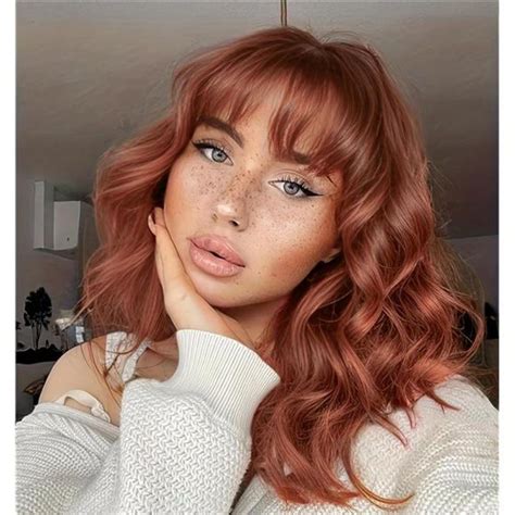 Synthetic Wavy Curly Bob Wig With Bangs Ginger Orange Color Orange