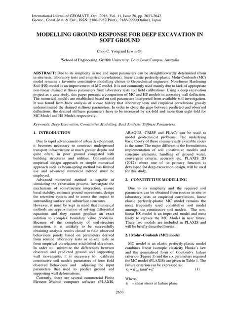 Modelling Ground Response For Deep Excavation In Soft Ground Pdf Plasticity Physics