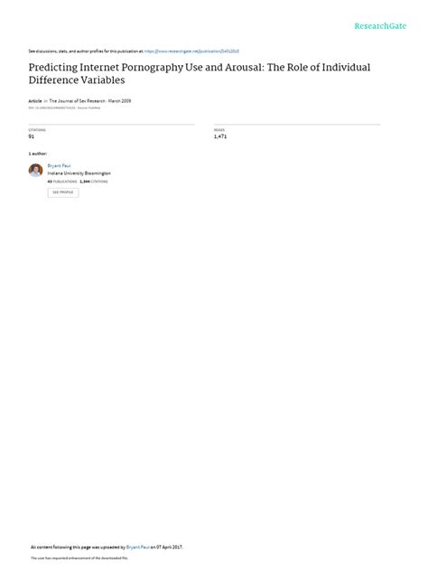 Predicting Internet Pornography Use And Arousal The Role Of Individual Difference Variables