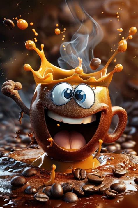 Adorable Java Joy D Cute Cartoon Happy Coffee Bean Character With Steam Bringing A Smile