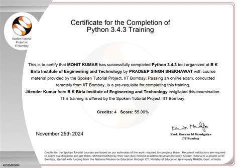 Mohit Kumar On Linkedin Python Learning Certificate Iitbombay Bkbiet