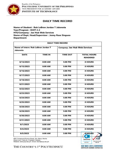 daily time record pdf technology and engineering