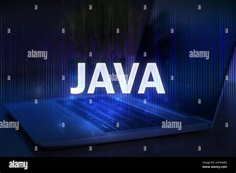 Java Text On Blue Technology Background With Laptop Learn Java Programming Language Computer