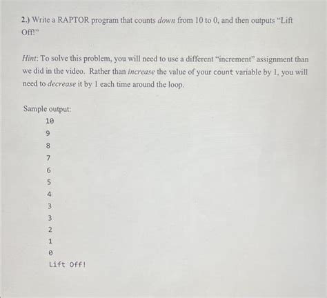 solved 2 write a raptor program that counts down from 10