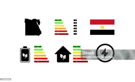 이집트에서의 삶의 지표 개요 지도 녹색 에너지 하우스 레터 등급 이집트의 국기입니다 플랫 벡터 아이콘 0명에 대한 스톡 벡터