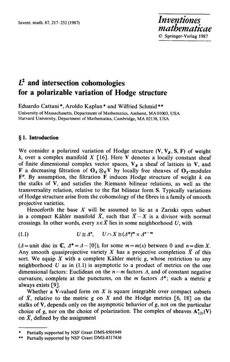Pdf L 2 And Intersection Cohomologies For A Polarizable Variation Of Hodge Structure