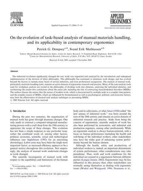Pdf On The Evolution Of Task Based Analysis Of Manual Materials