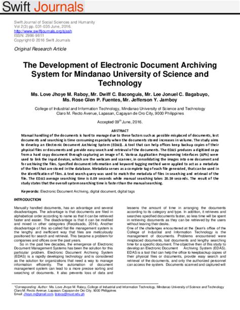 Pdf The Development Of Electronic Document Archiving System For Mindanao University Of Science