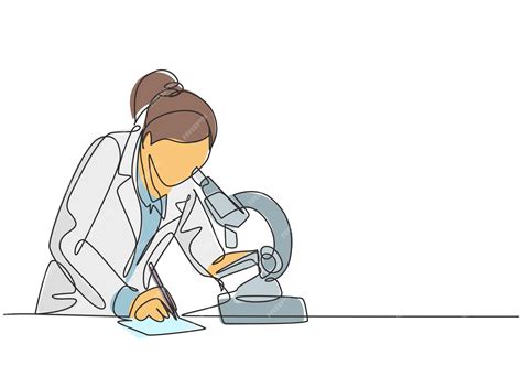 Un Dibujo De Línea Continua De Una Científica Investigando Fórmulas