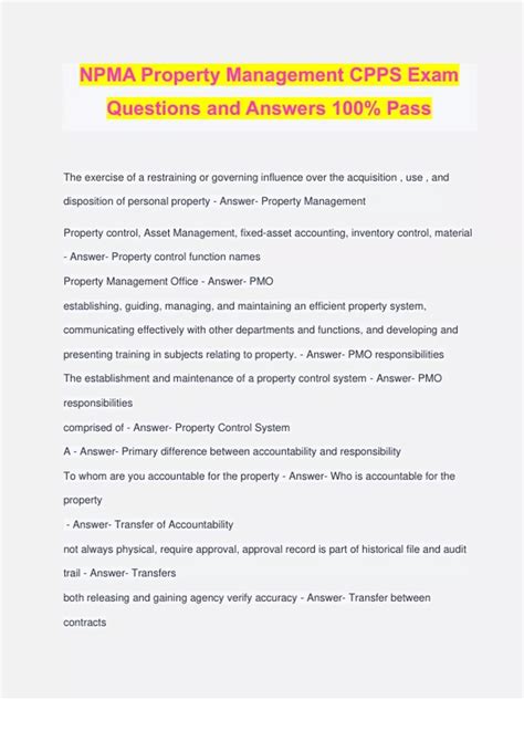 NPMA Property Management CPPS Exam Questions And Answers 100 Pass