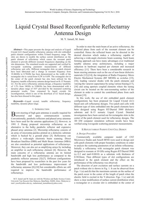Pdf Liquid Crystal Based Reconfigurable Reflectarray Antenna Design