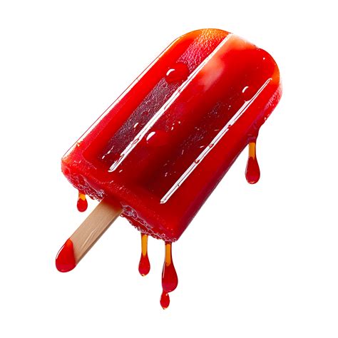 Hyperrealistic Red Popsicle Melting With Wooden Stick 8k Macro