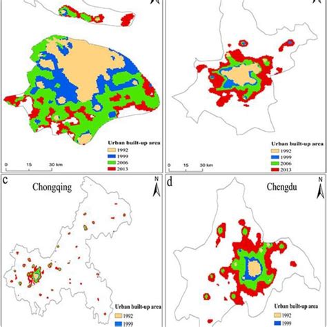Evolution Of Urban Built Up Areas In The Four Major Cities Of The Yreb Download Scientific