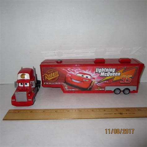 Lightning Mcqueen Mack Truck Hauler Playset Disney Cars 13 Long 2 Car
