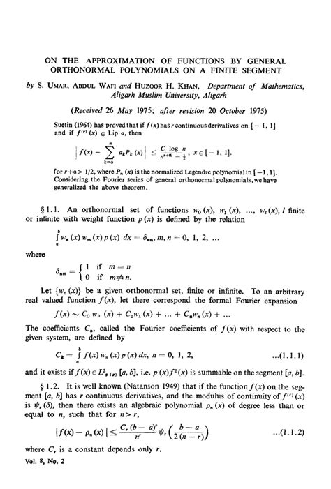 Pdf On Approximation Of Function By General Orthonormal Polynomials