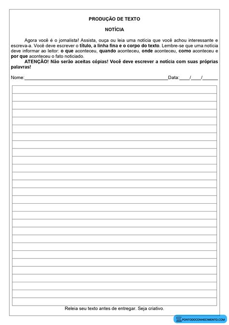 Atividade De Produção De Texto Notícia Ponto Do Conhecimento