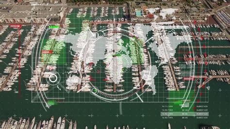 Animation Of Scope Scanning And Data Processing Over Seaport Stock