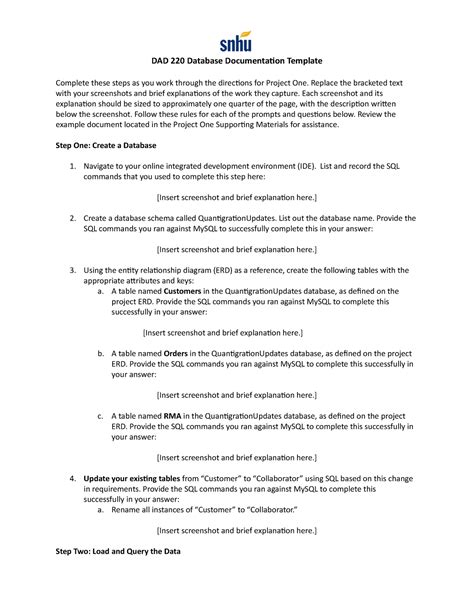 Dad 220 Database Documentation Template Dad 220 Database
