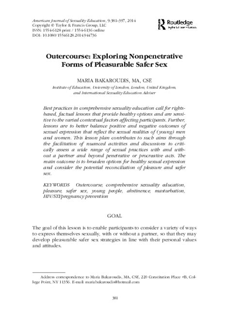 Pdf Outercourse Exploring Nonpenetrative Forms Of Pleasurable Safer Sex