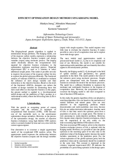 Pdf Efficient Optimization Design Method Using Kriging Model