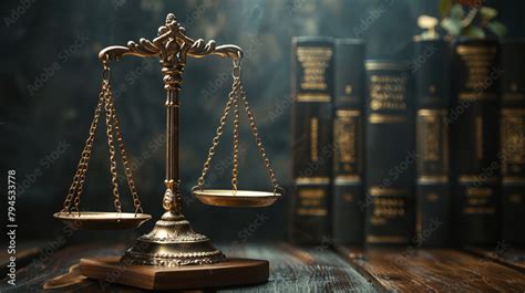 Moody Iron Justice Scale With Books On A Table Attorney Stuff The Law Stock Illustration