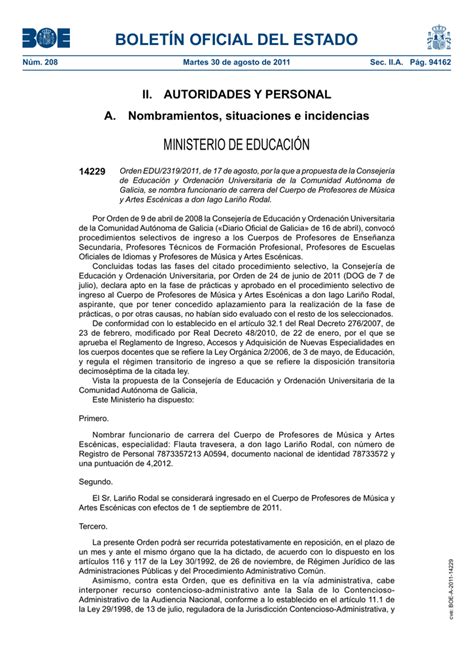 BoletÍn Oficial Del Estado Ministerio De EducaciÓn Ii Autoridades Y