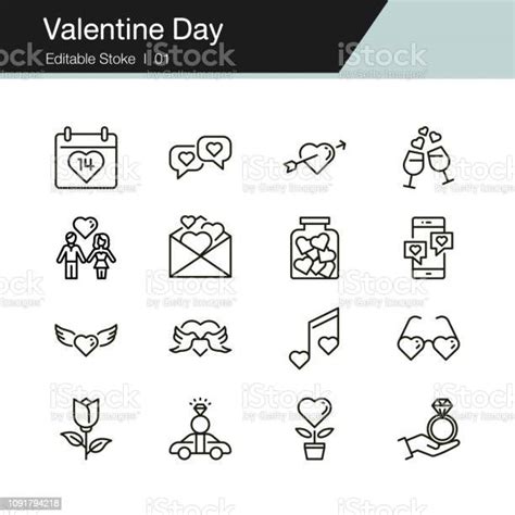 발렌타인 데이 아이콘입니다 현대 선 디자인입니다 프레 젠 테이 션 그래픽 디자인 모바일 응용 프로그램 웹 디자인 인포 그래픽 Ui에 대 한 편집 가능한 선입니다 2월에 대한