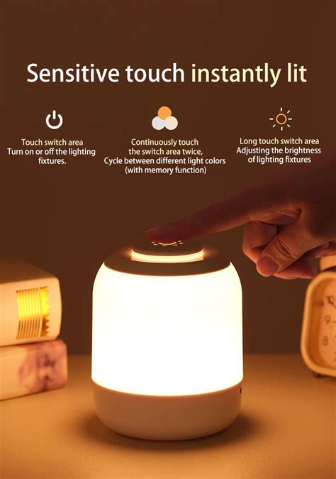 Led 밤 빛 터치 램프 테이블 램프 머리맡 램프 터치 센서와 침실 램프 휴대용 책상 램프 빛 어린이 선물 Led Hello