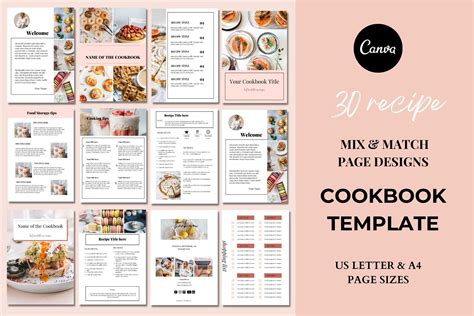 cookbook templates kit recipe book templates editable canva templates