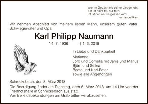 Traueranzeigen Von Karl Philipp Naumann Trauer Hna De