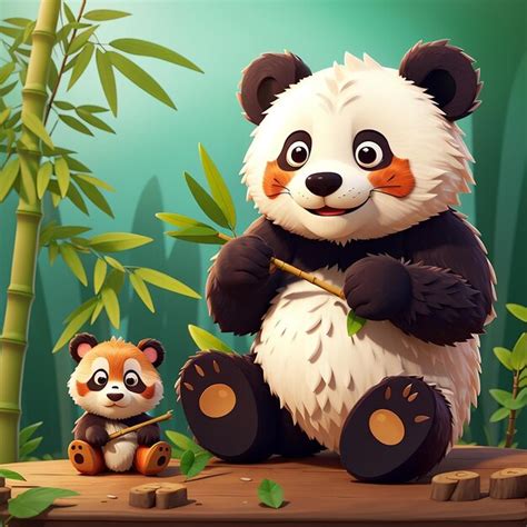 Premium Photo Cute Panda Bite Bamboo Cartoon Vector Icon Illustration