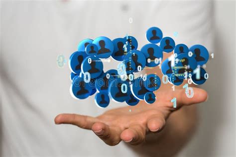 Floating People Icons And Binary Code Over A Hand A Concept Of