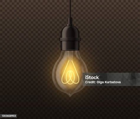 사실적인 전구 빈티지 Edison 빛나는 램프 백열 조명 전기 장비 영감과 생각 기호 투명 한 배경에 격리 된 벡터 3d 개체 3차원 형태에 대한 스톡 벡터 아트 및 기타