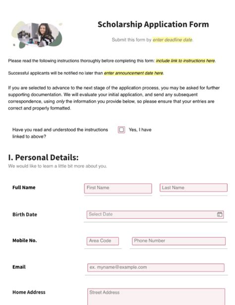 2026 Free Scholarship Application Form Template Fill Out Edit Sign